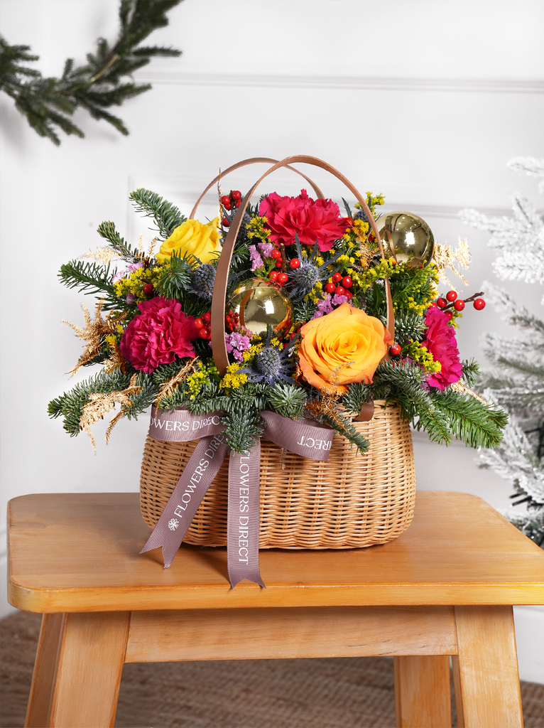Cheerful Christmas Basket Affordable Christmas Flowers FlowersDirect.ie